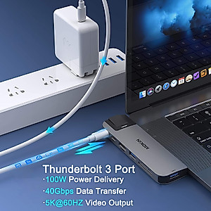 MOKiN USB C Multiport Adapter Hub Mac Dongle for MacBook Pro/Air with 4K HDMI Port, Gigabit ethernet, 2 USB, TF/SD Card Reader, USB-C 100W PD and Thunderbolt 3