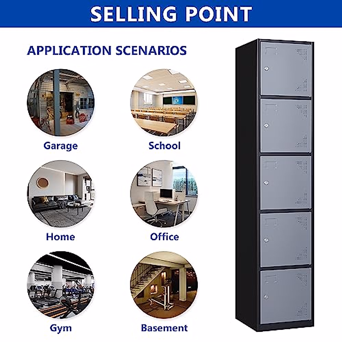 BYNSOE Metal Locker 5 Doors 71" Employees Locker Storage Cabinet Locker School Hospital Gym Locker Requires Assembly (Black Gray 5 Door-71)