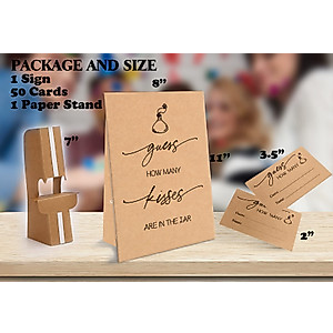 Guess How Many Kisses Are in the Jar Game-1 Standing Sign and 50 Guessing Cards, Kraft Bridal Shower Games, Baby Shower Sign, for Boys Girls Baby Shower Favors and Weddings Party Decoration-21