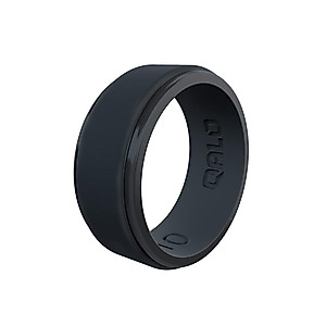 QALO Men's Rubber Silicone Ring, Polished Step Edge Rubber Wedding Band, Breathable, Durable Rubber Wedding Ring for Men, 9mm Wide 2mm Thick, Gunmetal, Size 10
