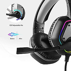 EKSA E1000 USB Gaming Headset for PC, Computer Headphones with Microphone/Mic Noise Cancelling, 7.1 Surround Sound, RGB Light - Wired Headphones for PS4, PS5 Console, Laptop, Call Center