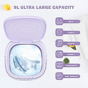 9L Portable Mini Washing Machine Small Portable Washer And Dryer Combo With Clip, Portable Washer Machine Foldable Design For Underwear, Baby Clothes, And Small Items, Ideal For Apartments (Purple)