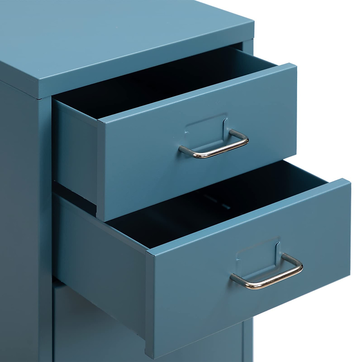 HollyHOME 3 Drawer Mobile Storage Cabinet, Metal Storage Dresser Cabinet with Castor Wheels, Small Organization Chest for Home Office, Easy Assembly Without Screws, Dark Blue