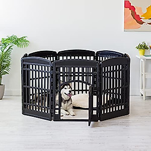 IRIS USA 34" Exercise 8-Panel Pet Playpen with Door, Dog Playpen, for Medium and Large Dogs, Keep Pets Secure, Easy Assemble, Fold It Down, Easy Storing, Customizable, Black