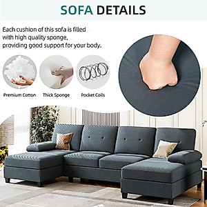 JAMFLY Sectional Sofa Couches for Living Room Clearance Set, U Shaped Couch 4 Seat Sofa Set with Double Chaise, Dark Grey