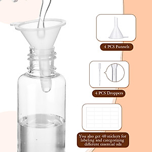 SiliFine 48 Pack 1 oz Dropper Bottle, Plastic Bottles Empty with 4 Funnels, 4 Long Pipettes, 40 Labels, 30 ml Eye Dropper Bottles for Essential, Cuticle, Body Oils, Tincture (Clear)
