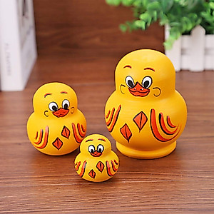 10 Pcs Wooden Yellow Duck Handmade Russian Nesting Dolls Toys, Cute Lovely Animal Matryoshka Stacking Dolls Home Decor, Educational Learning Toys for Adults