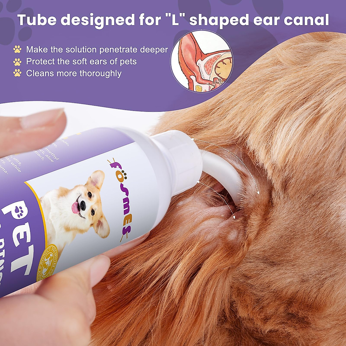 OUYOFI Ear Cleaner for Dogs & Cats, Pet Ear Cleaning Solution to Help Reduce Ear Dirt Buildup and Relieve Ear Odor,Gentle Ear Cleaning Solution,4 Fl oz