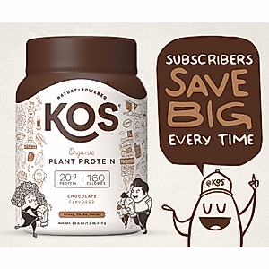 KOS Plant Based Protein Powder, Chocolate USDA Organic - Low Carb Pea Protein Blend, Vegan Superfood with Vitamins & Minerals - Keto, Soy, Dairy Free - Meal Replacement for Women & Men - 15 Servings