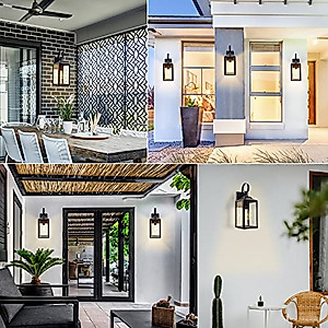 Yolsunes Black Outdoor Wall Lantern 19", Large Outside Farmhouse Wall Sconce Light Fixture, Industrial Wall Mount Light with Glass, Waterproof Modern Porch Lighting Exterior Lamp for House Garage