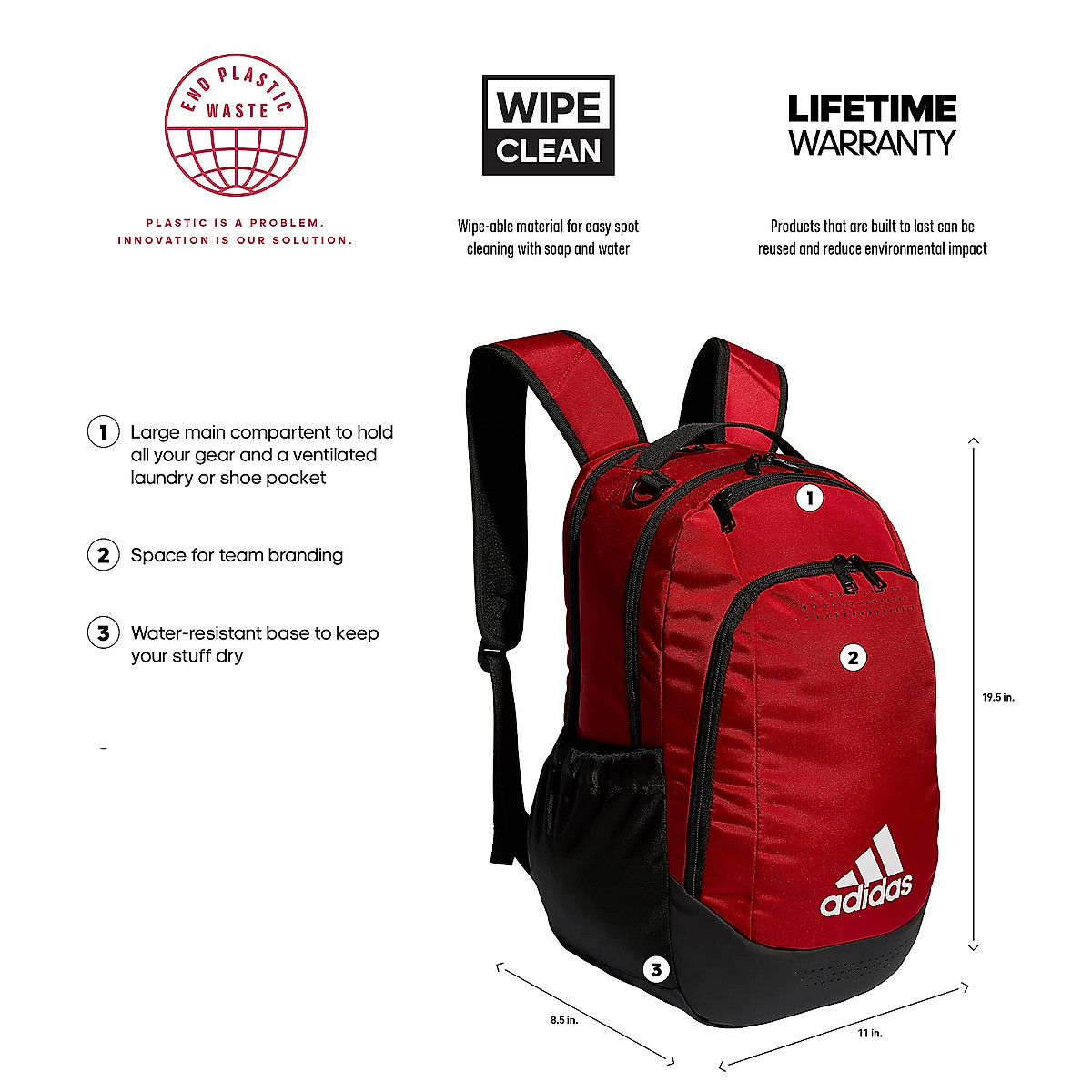 adidas Defender Sports Backpack, Team Power Red, One Size