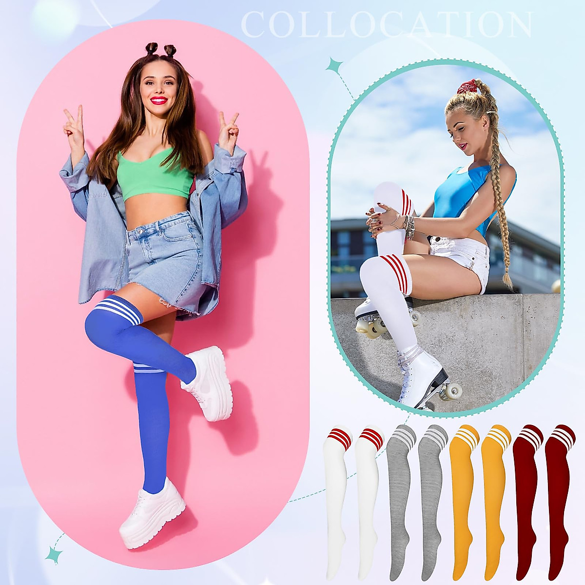 Syhood 36 Pairs over Knee Thigh Socks Thigh High Socks for Women Leg High Socks Long Stocking for Daily Wear(Multi Colors)