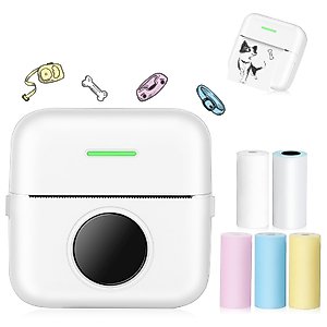 Inkless Sticker Printer, Mini Pocket Printer with 5 Rolls Printing Paper for Android or iOS APP, Portable Bluetooth Inkless Printer Gift for Kids, Thermal Printer for Photo Journal Notes Memo