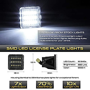 VIPMOTOZ Full LED License Plate Light For 2016-2023 Toyota Tacoma & 2014-2021 Tundra Pickup Truck, 6000K Diamond White, 2-Pieces Tag Lamp Assembly Replacement