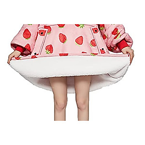 Hysunland Strawberry Wearable Blankets for Women Oversized Hoodie Sweatshirt with Kangaroo Pocket