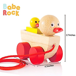 Babe Rock Pull Toy Wooden Duck Pull Along Toddler Toy for Girl Boy Age 1 Year Old Baby Learning Toy for Beginner Walkers