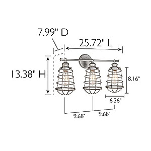 Design House 519728 Ajax 3 Light Vanity Light, Galvanized Steel Finish