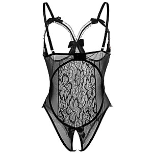 AIBINGGE Lingerie for Women One-Piece Teddy Lingerie Sexy Bodysuit Lace Nightie S-3XL(Black,S)