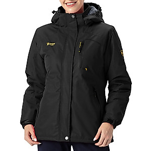 Rdruko Women's Waterproof Snowboard Jacket Windproof Warm Insulated Winter Ski Jacket Hooded(Black, US XL)