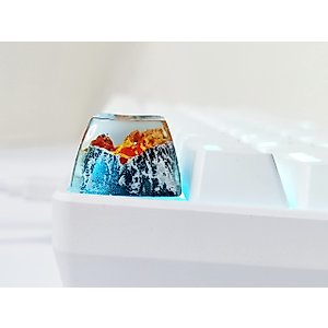 MECHKYP Handmade Mt .Fuji Backlit Resin Artisan Keycap R4/Esc Key Cap Shine Through Translucent SA Profile for Cherry MX Switch Gaming Mechanical Keyboard,Volcano Magma (Magma)