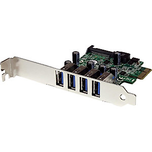 StarTech.com 4-Port PCI Express SuperSpeed USB 3.0 Controller Card with UASP - 5Gbps - USB 3.0 Expansion Card with SATA Power , TAA (PEXUSB3S4V)