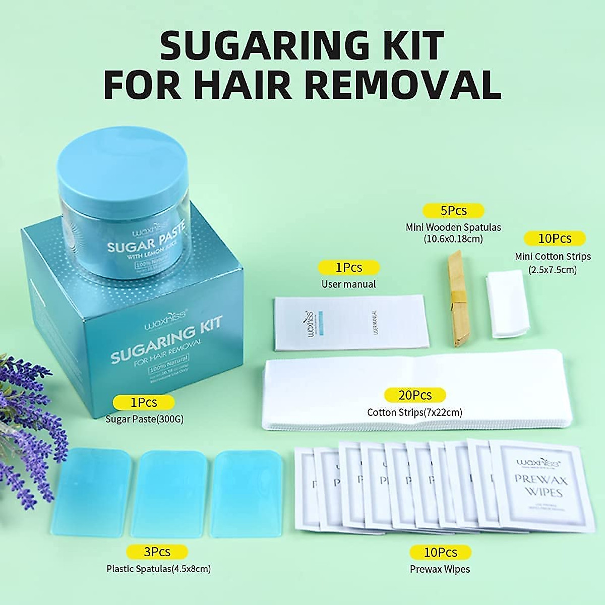 Sugar Wax Kit - Medium All-Purpose Hair Removal Kit with Lemon Juice for Brazilian, Legs, Arms, Bikini, Back, Chest, Face