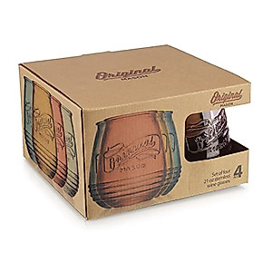 Wine Glasses Set Of 4 Assorted Colored Stemless Glasses 21 OZ. Original Mason Large Wine Cup, Red and White Wine Drinking Water Glasses. Juice, Cocktails, Smoothies, Vintage Bar Glasses