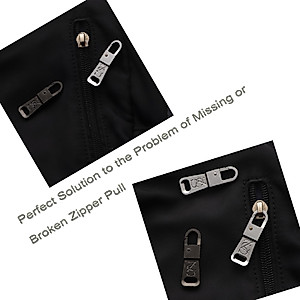 Zpsolution Stainless Steel Zipper Pulls - More Sturdy Zipper Pull Replacement for Luggage Suitcase Backpacks - Easy Use for Broken And Missing Zipper Pulls (Stainless Steel 2Black)
