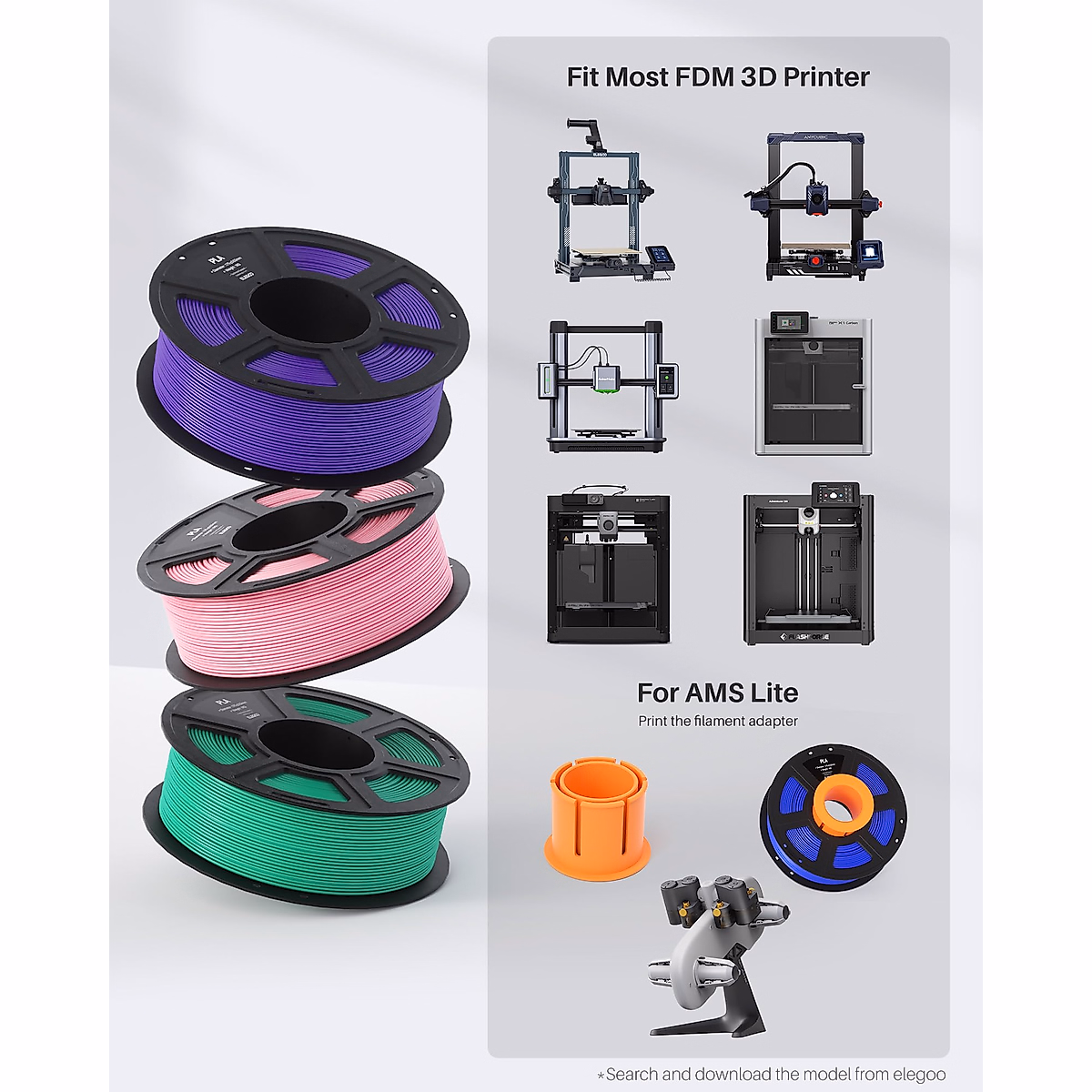 ELEGOO PLA Filament 1.75mm Black 1KG, 3D Printer Filament Dimensional Accuracy +/- 0.02mm, 1kg Spool(2.2lbs) Fit Most FDM 3D Printers