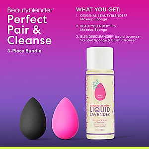 beautyblender Original & Pro Beautyblender Makeup Sponge for blending foundations, powders and creams+ Liquid Blendercleanser 3oz Set, vegan, cruelty free