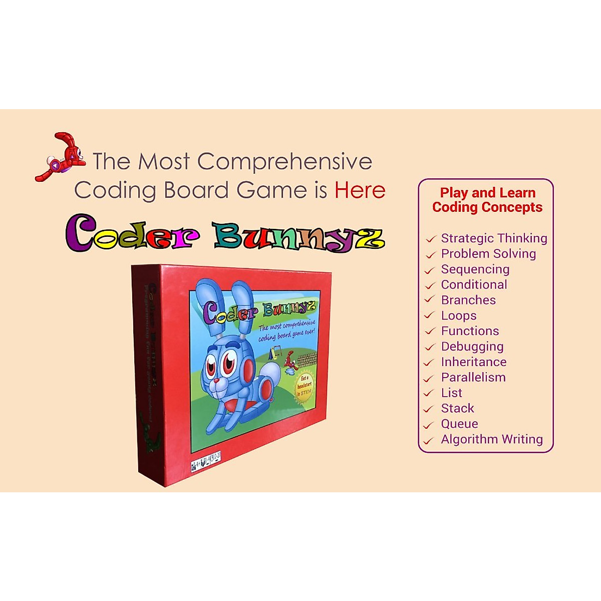 Coder Bunnyz - The Most Comprehensive STEM Coding Board Game Ever! Learn All The Concepts You Ever Need in Computer Programming in a Fun Adventure. Featured at TIME, NBC, Sony, Google, Maker Faires!
