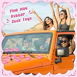 Hungdao 24 Pcs 2 Inch Mini Rubber Ducks for Kids Children Party Favors Bulk Bath Ducks Summer Pool Floating Toys Rubber Ducks Birthday Gifts for Boys Girls Baby Shower Supplies(Pink)
