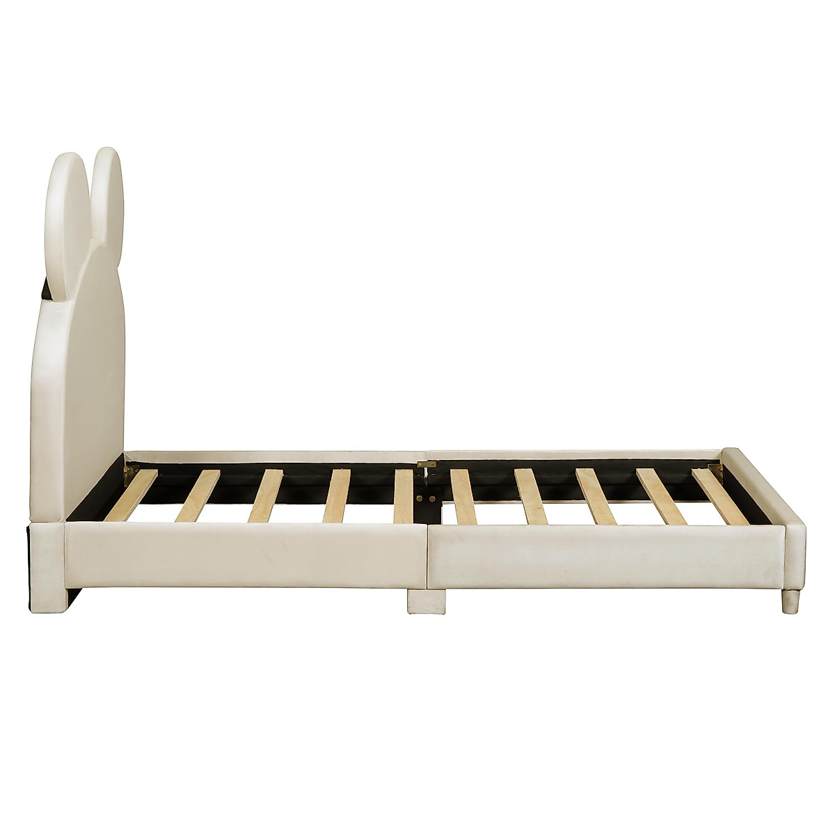 Harper & Bright Designs Twin Size Platform Bed with Bear Ear Shaped Headboard, Modern Velvet Upholstered Twin Bed Frame for Kids,Wood Twin Bed for Girls Boys, No Box Spring Needed, Beige