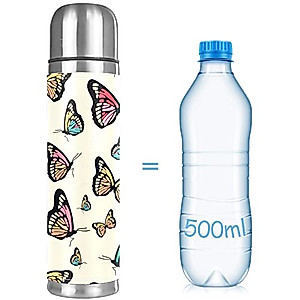 Butterflies Pattern Vacuum Insulated Stainless Steel Water Bottle, Double Walled Travel Thermos Coffee Mug 17 OZ for School Office