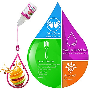 Soap Fragrance Oil - 12 Liquid Soap Scents Set for Bath Bomb Making, Soap Making Supplies, DIY Slime - Concentrated Food Grade Soap Flavoring Bath Bomb Scents for Cosmetic, Crafts - 10ml/0.35oz Each