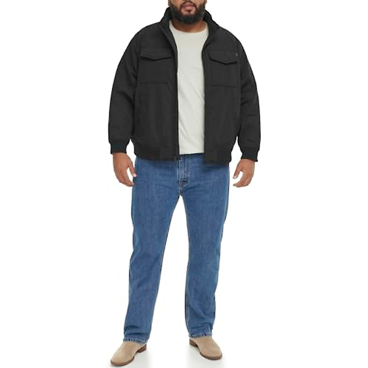 Dockers Men's Regular Quilted Lined Flight Bomber Jacket, Black, Large