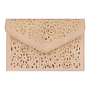 Mily Glitter Sequins Envelop Clutch Tote Shoulder Bag Handbag, Beige, One Size