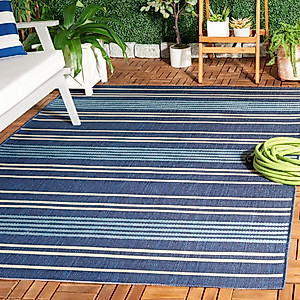 SAFAVIEH Courtyard Collection Area Rug - 5'3" x 7'7", Navy & Blue, Stripe Design, Indoor/Outdoor & Washable, Ideal for Patio, Backyard, Mudroom (CY6450-25821-5)