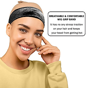 9 PCS Wig Accessory Kit - Lace Front Wig Sticks, Elastic Bands, Grip Bands, Caps, Edge Control Wax, Brush & Comb for Natural Hair Styling (Black)