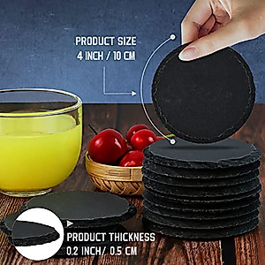 13 Pieces Slate Drink Coasters, GOH DODD 4 Inch Black Stone Coasters Bulk Cup Coaster Set with Anti-Scratch Bottom for Bar Kitchen Home Apartment, Round