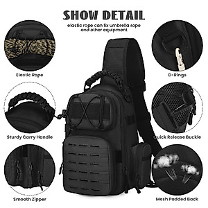 CamGo Tactical Sling Backpack Fly Fishing Tackle Bag Unisex MOLLE Casual Daypack for Fishing Hunting Hiking Travel
