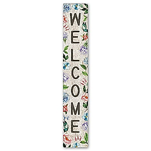 My Word! Welcome Spring Flowers & Butterflies Porch Sign - Engineered Wood, 8x46.5in, Farmhouse Style