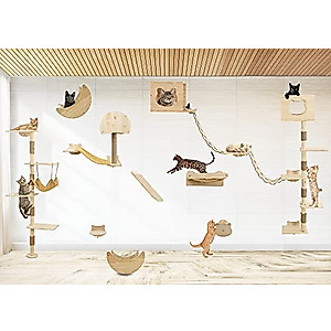 Cat Shelves and Perches Wall Mounted Indoor Cats Furniture Solid Wood Cat Wall House Set for Activity Climbers 5pcs/Set