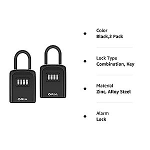 Key Lock Box for Outside,【2 Pack】Weatherproof 4 Digit Combination Key Storage Lock Box, 5 Keys Capacity Lockbox with Removable Shackle for Indoor Outdoor, Small Size 3.66in