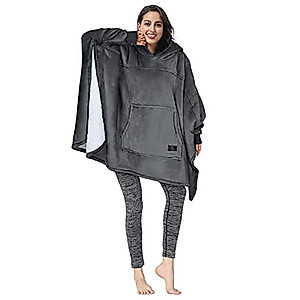 Tirrinia Oversized Hoodie Blanket Batwing Sleeve Sweatshirt Cozy Sherpa Huge Wearable Blankets Gift for Adults Women Teenagers Wife Girlfriend Grey