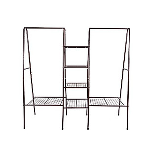 Albearing Metal Garment Rack Clothes Rack with Top Rod and Lower Storage Shelf Clothes Rack (Brown)