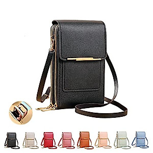 atcryih Anti-theft Leather Bag, Phone Crossbody Bags for Women, Touchscreen Phone Wallet PU Leather Crossbody Bag (1-Black)