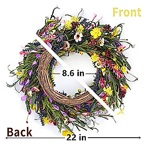 Sggvecsy Daisy and Lavender Wreath 22’’ Wildflower Spring Summer Artificial Silk Wreath for Front Door Home Wall Wedding Festival Farmhouse Holiday Decor