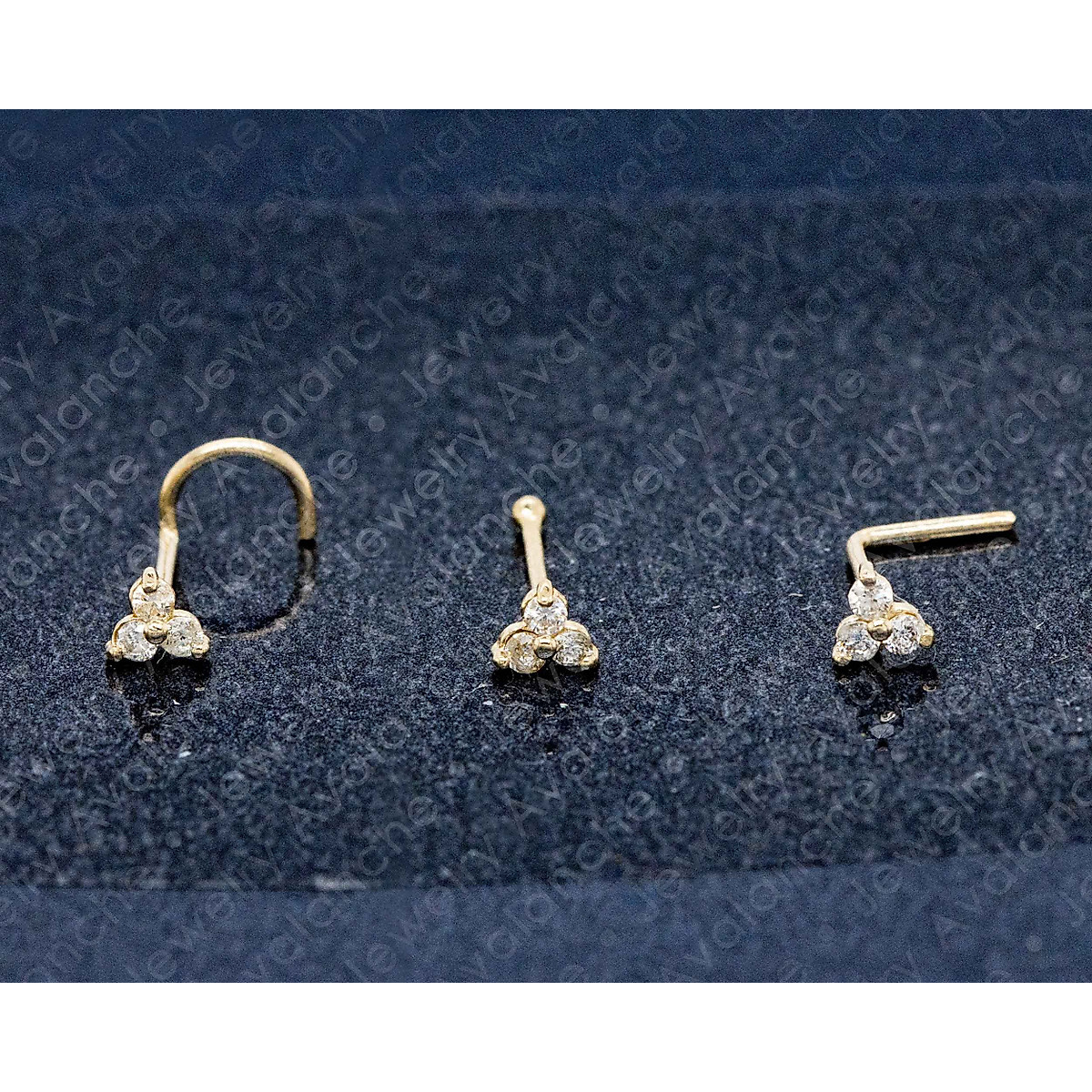 Jewelry Avalanche 3-Stone 0.030ctw Moissanite Nose Stud - 22G Solid 14Kt Yellow Gold Nose Bone Stud Nose Ring - April Birthstone Nose Stud NBYG313-MNT