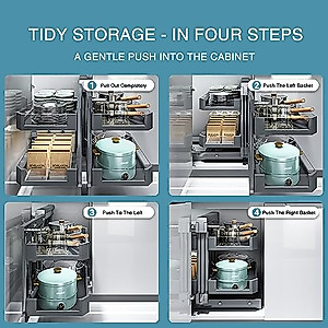 AHDFY Kitchen Cabinet Pull Out Shelves, Blind Cabinet Pull Out Organizer, Corner Built-ins Basket Kitchen Cabinet Pull Out Shelves for Pantry Cabinet Cupboard Table,800CABINTE